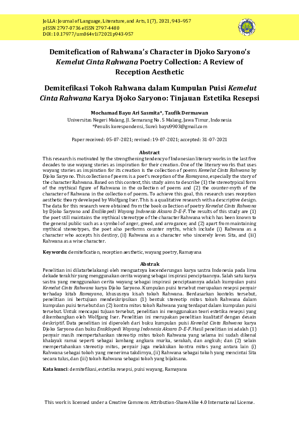 (PDF) Demitefikasi Tokoh Rahwana dalam Kumpulan Puisi Kemelut Cinta ...