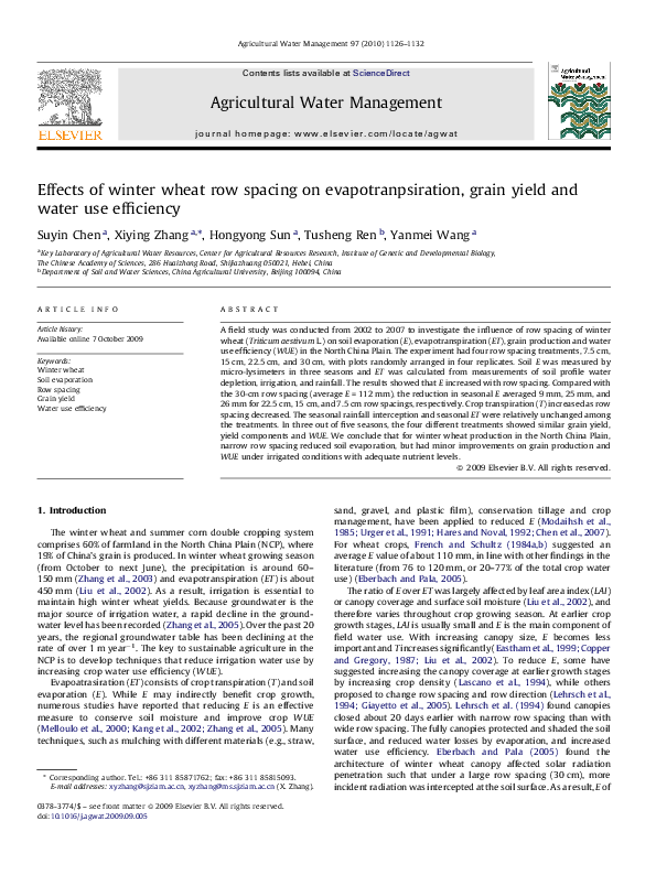 (PDF) Effects of winter wheat row spacing on evapotranpsiration, grain ...