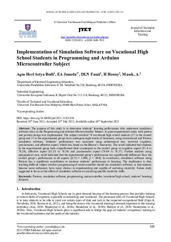 (PDF) Implementation of Simulation Software on Vocational High School Students in Programming ...