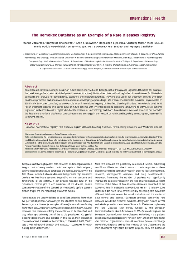 (PDF) The HemoRec Database as an Example of a Rare Diseases Registry ...