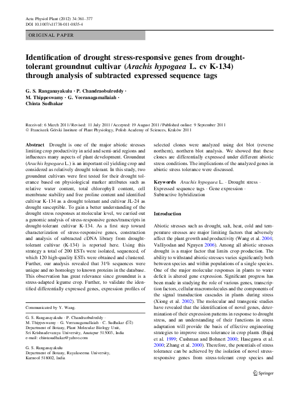 (PDF) Identification of drought stress-responsive genes from drought ...