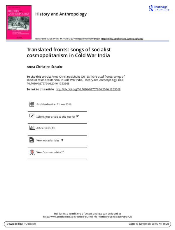 Translated fronts: songs of socialist cosmopolitanism in Cold War India