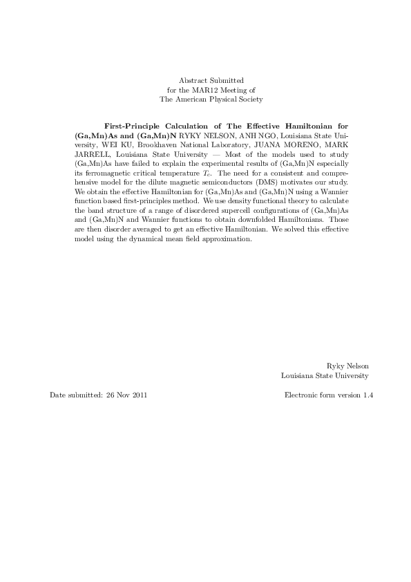 (PDF) First-Principle Calculation of The Effective Hamiltonian for (Ga ...
