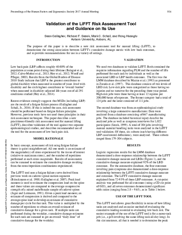 (PDF) Validation of the LiFFT Risk Assessment Tool and Guidance on Its Use