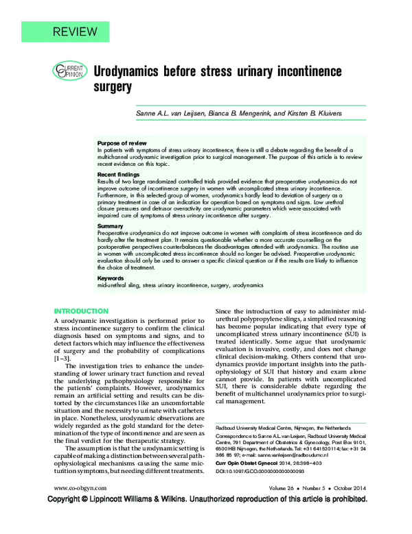 (PDF) Urodynamics before stress urinary incontinence surgery | David ...