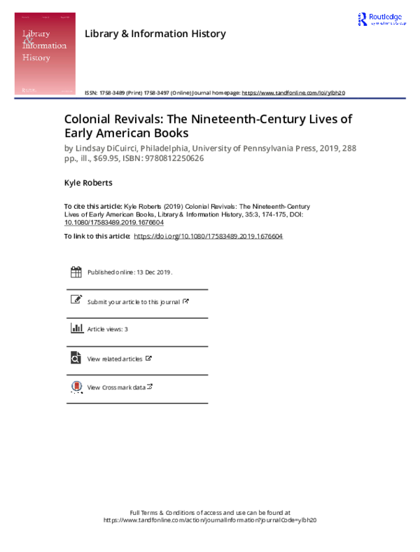 (PDF) Colonial Revivals: The Nineteenth-Century Lives of Early American ...