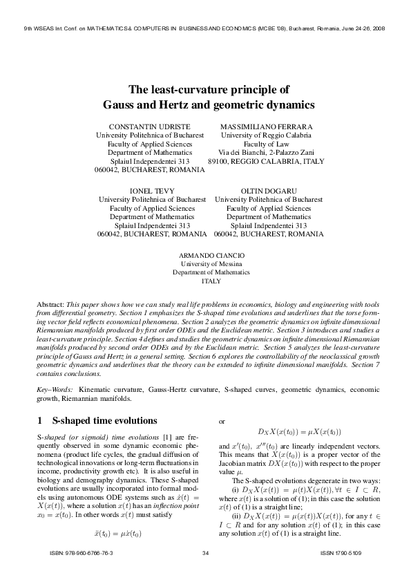 (PDF) The least-curvature principle of Gauss and Hertz and geometric dynamics