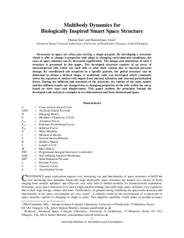 (PDF) Multibody Dynamics for Biologically Inspired Smart Space ...