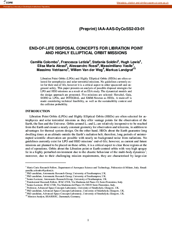 Pdf End Of Life Disposal Trajectories For Libration Point And Highly Elliptical Orbit Missions