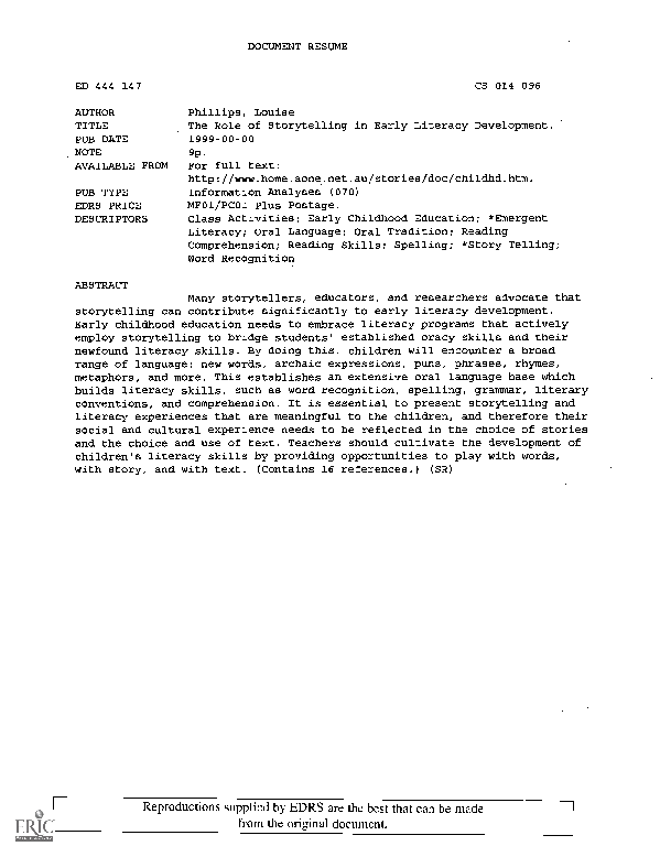 (PDF) The Role of Storytelling in Early Literacy Development