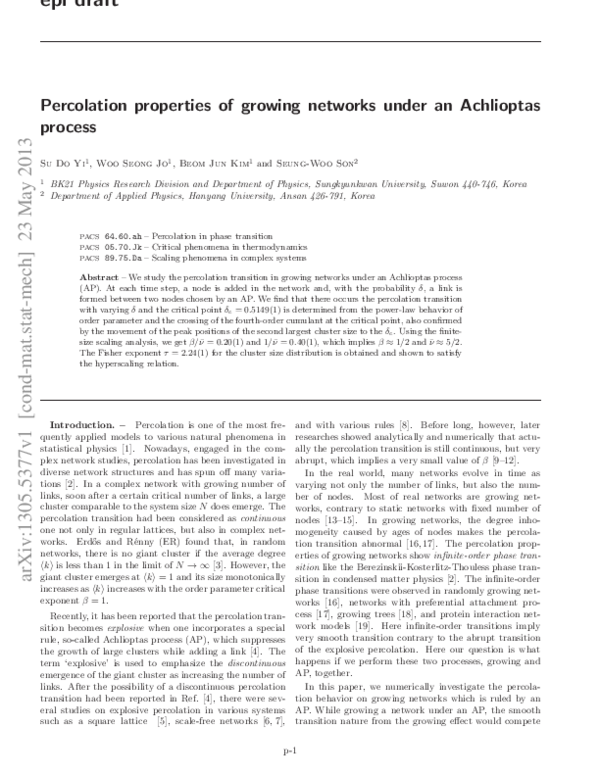 (PDF) Percolation properties of growing networks under an Achlioptas process