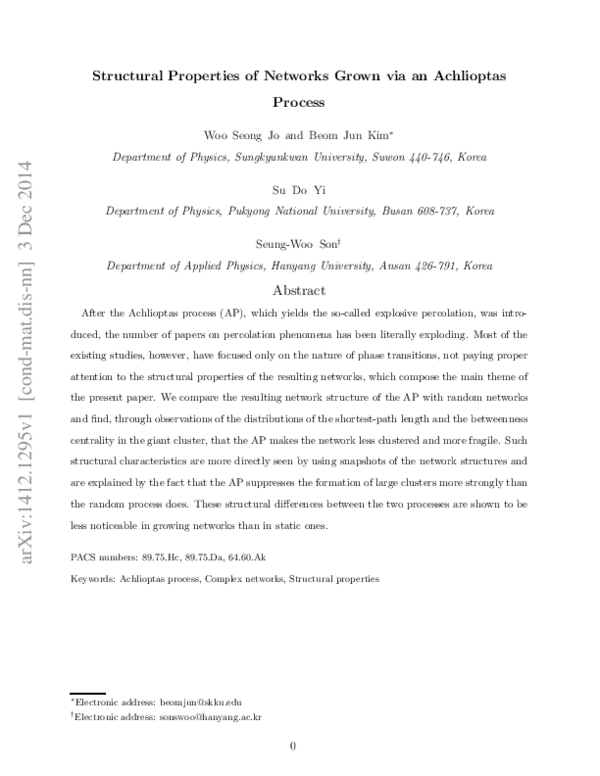 (PDF) Structural properties of networks grown via an Achlioptas process