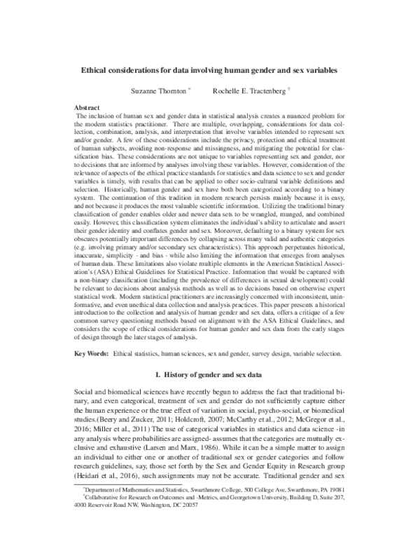 Pdf Ethical Considerations For Data Involving Human Gender And Sex Variables