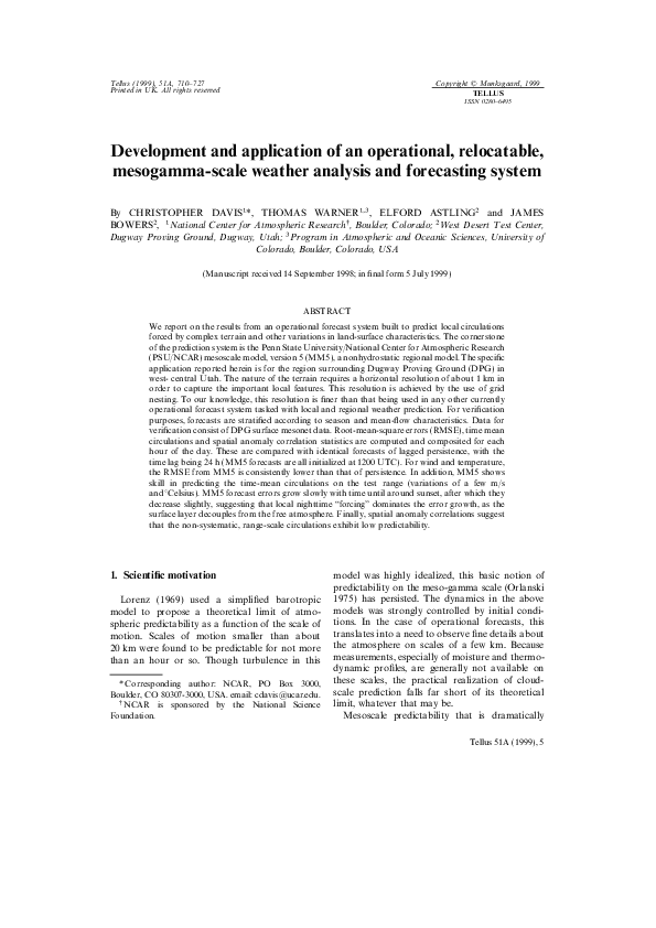 Pdf Development And Application Of An Operational Relocatable Mesogamma Scale Weather