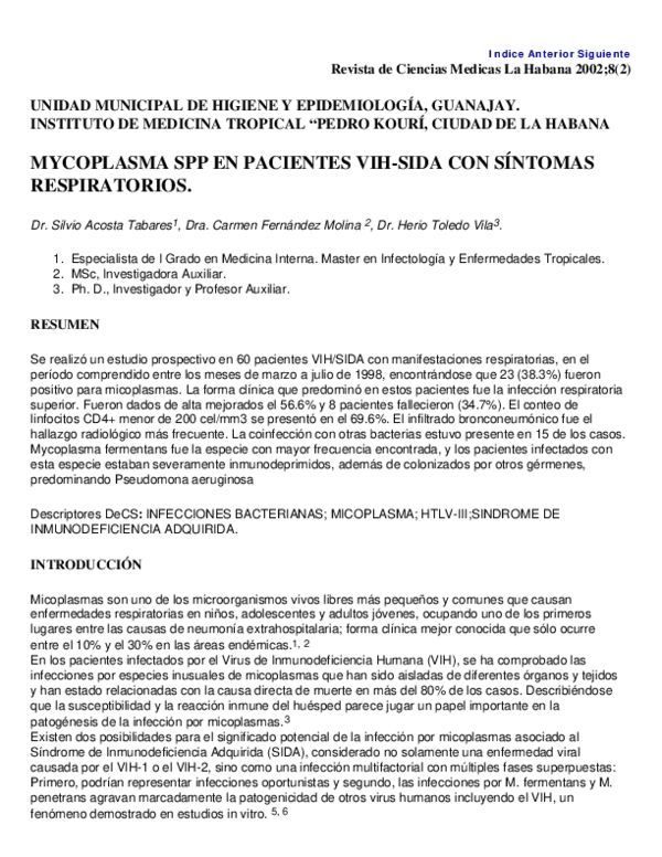 (PDF) Mycoplasma spp en pacientes vih-sida con síntomas respiratorios