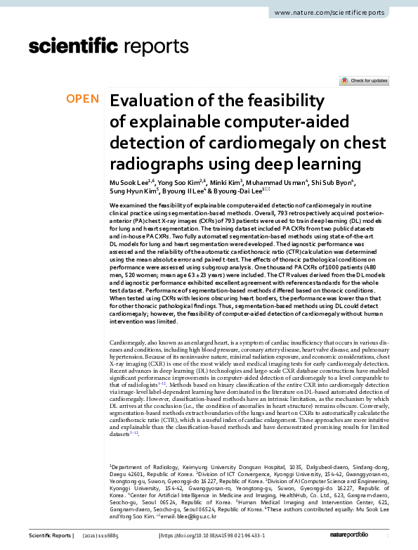 (PDF) Evaluation of the feasibility of explainable computer-aided detection of cardiomegaly on ...