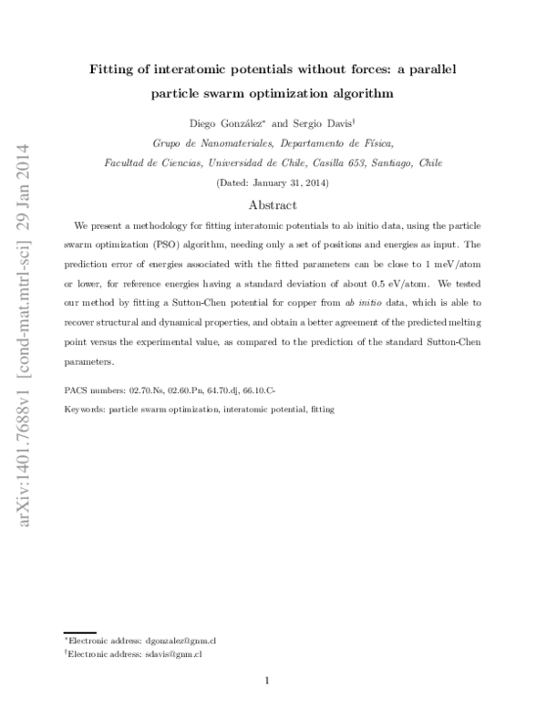 Pdf Fitting Of Interatomic Potentials Without Forces A Parallel Particle Swarm Optimization