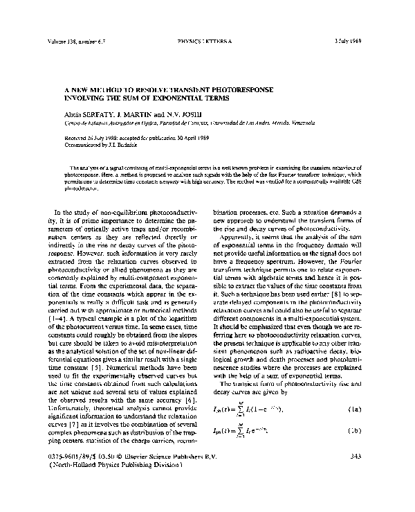 (PDF) A new method to resolve transient photoresponse involving the sum of exponential terms