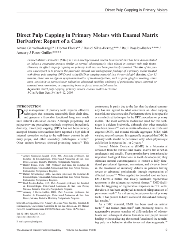 (PDF) Direct Pulp Capping in Primary Molars with Enamel Matrix ...
