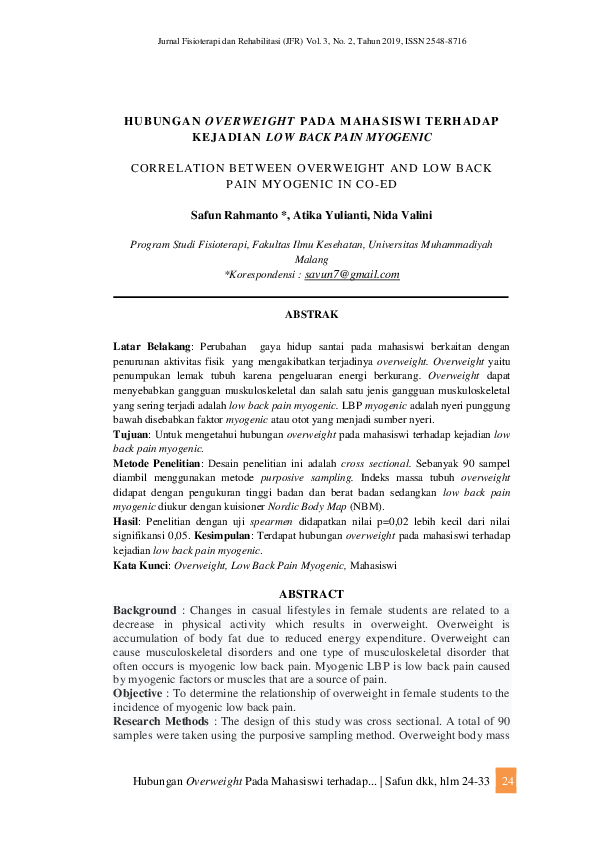 (PDF) Hubungan Overweight Pada Mahasiswi Terhadap Kejadian Low Back ...