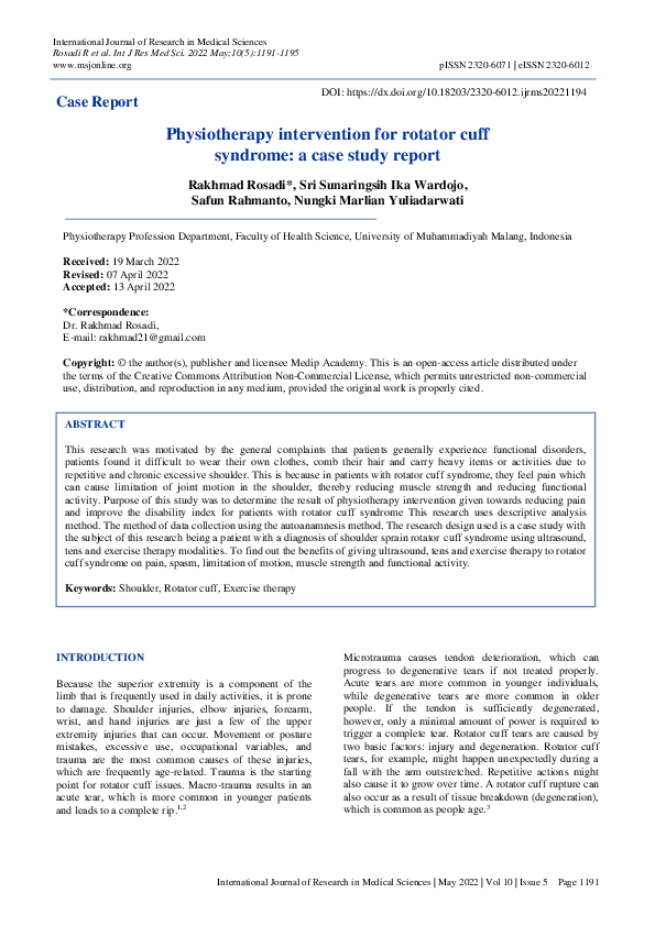 (PDF) Physiotherapy intervention for rotator cuff syndrome: a case ...