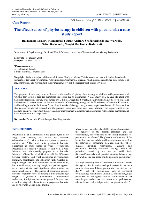 (PDF) The effectiveness of physiotherapy in children with pneumonia: a ...