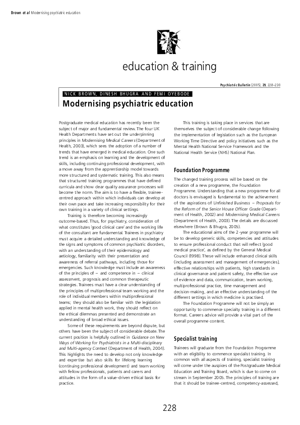 (PDF) Modernising psychiatric education