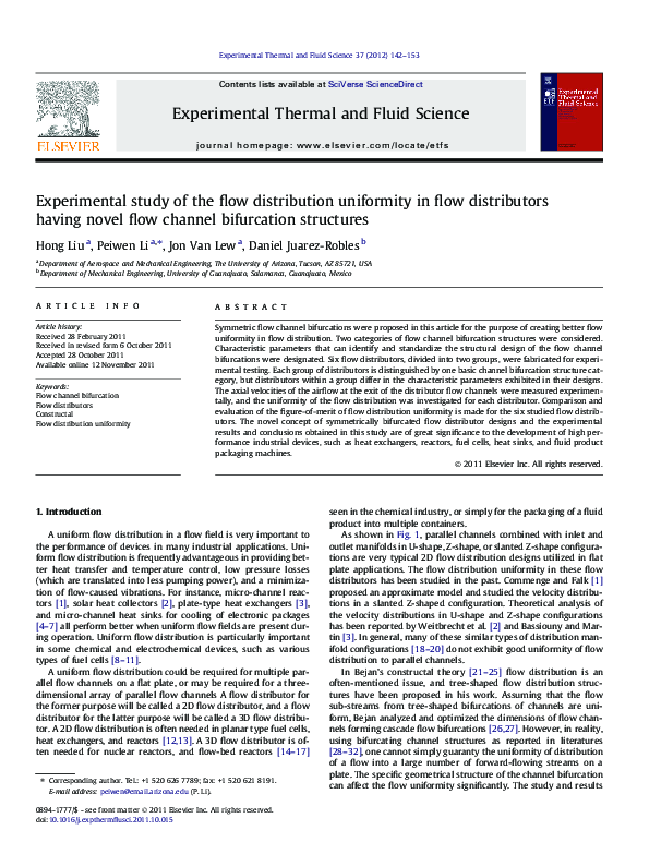 (PDF) Experimental study of the flow distribution uniformity in flow distributors having novel ...