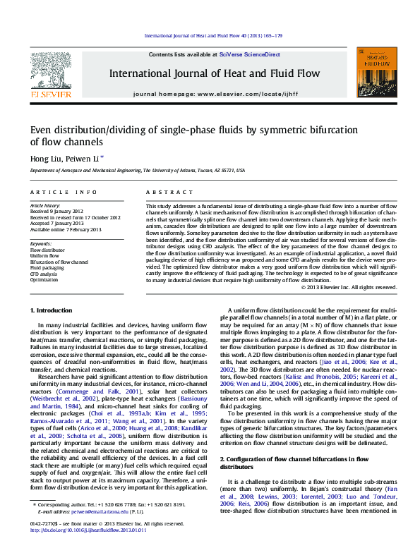 (PDF) Even distribution/dividing of single-phase fluids by symmetric bifurcation of flow channels