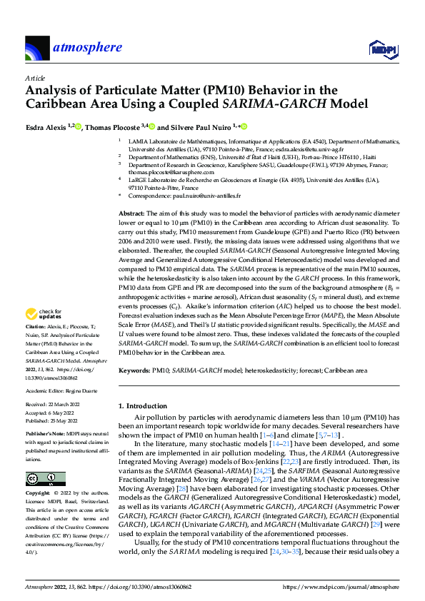 Pdf Analysis Of Particulate Matter Pm10 Behavior In The Caribbean Area Using A Coupled