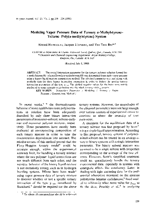 (PDF) Modeling Vapor Pressure Data of Ternary α-Methylstyrene–Toluene ...