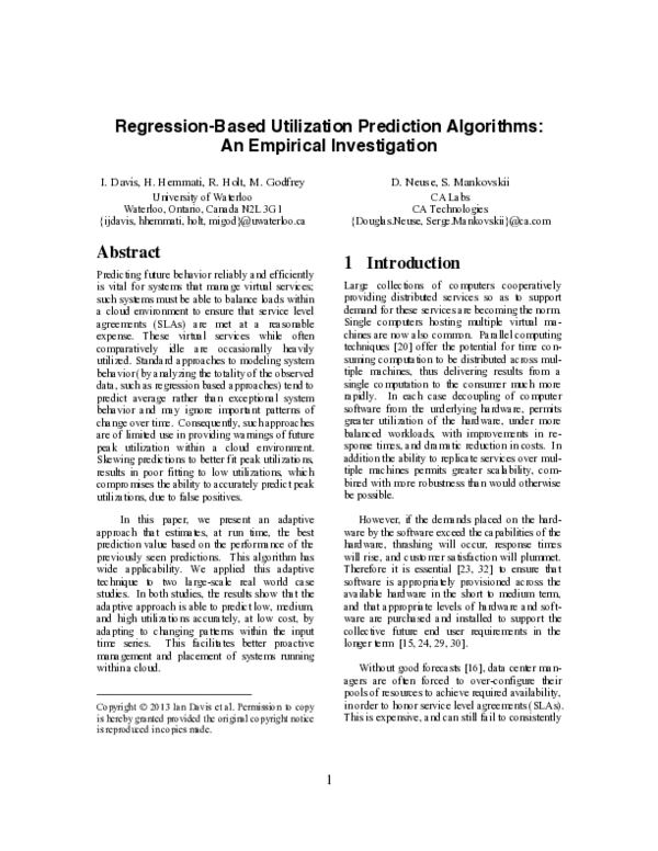 (PDF) Regression-based utilization prediction algorithms: An empirical investigation