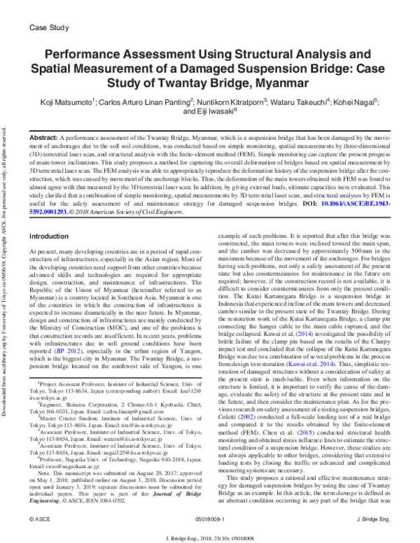 (PDF) Performance Assessment Using Structural Analysis and Spatial Measurement of a Damaged ...
