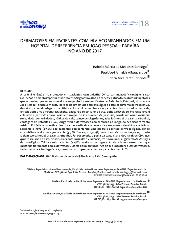 (PDF) Dermatoses Em Pacientes Com Hiv Acompanhados Em Um Hospital De ...
