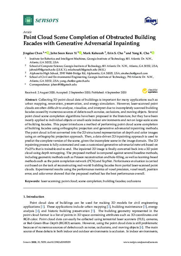 (PDF) Point Cloud Scene Completion of Obstructed Building Facades with Generative Adversarial ...