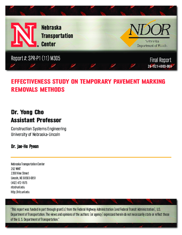 (PDF) Effectiveness study on temporary pavement marking removals methods