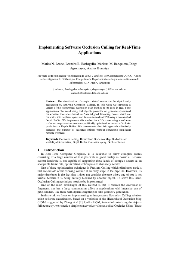 (PDF) Implementing software occlusion culling for real-time applications