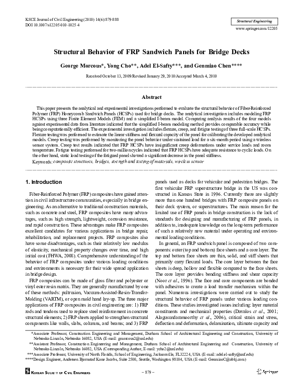 (PDF) Structural behavior of FRP sandwich panels for bridge decks