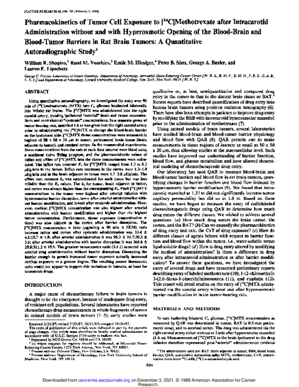 (PDF) Pharmacokinetics of tumor cell exposure to [14C]methotrexate ...