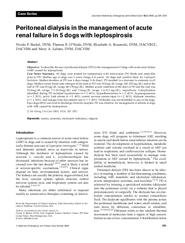 (PDF) Peritoneal dialysis in the management of acute renal failure in 5 ...