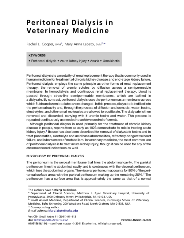 (PDF) Peritoneal Dialysis in Veterinary Medicine