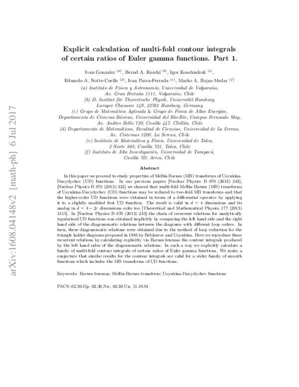 Pdf Explicit Calculation Of Multi Fold Contour Integrals Of Certain Ratios Of Euler Gamma