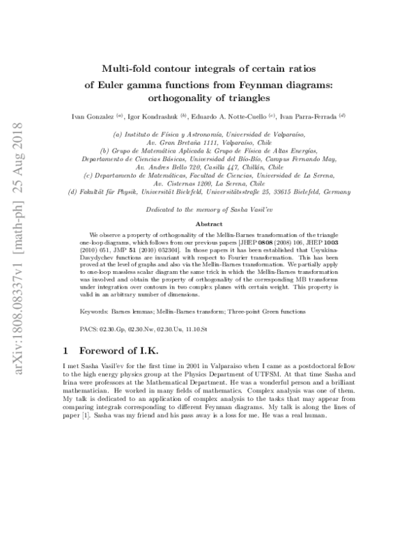 Pdf Multi Fold Contour Integrals Of Certain Ratios Of Euler Gamma Functions From Feynman