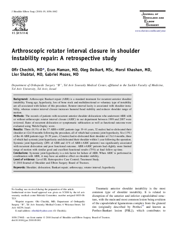 (PDF) Arthroscopic rotator interval closure in shoulder instability ...