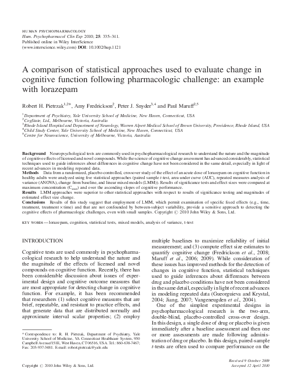 (PDF) A comparison of statistical approaches used to evaluate change in cognitive function ...