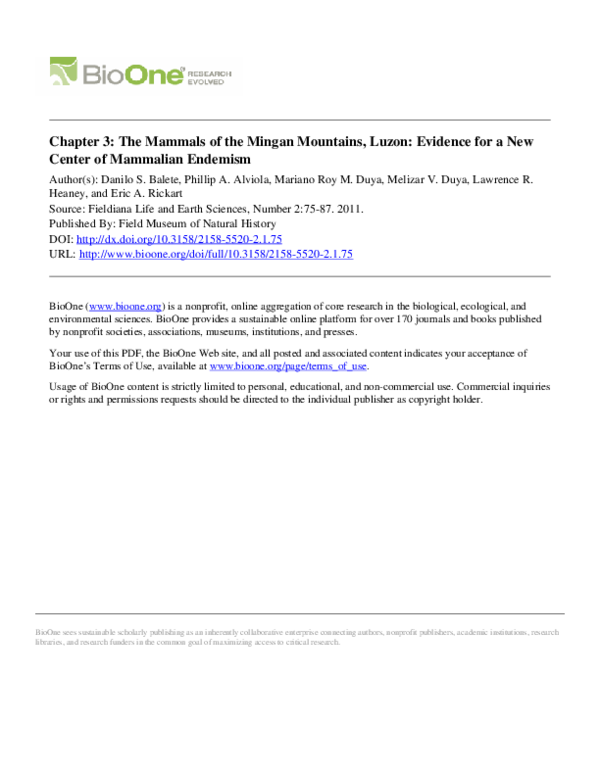 (PDF) Chapter 3: The Mammals of the Mingan Mountains, Luzon: Evidence ...