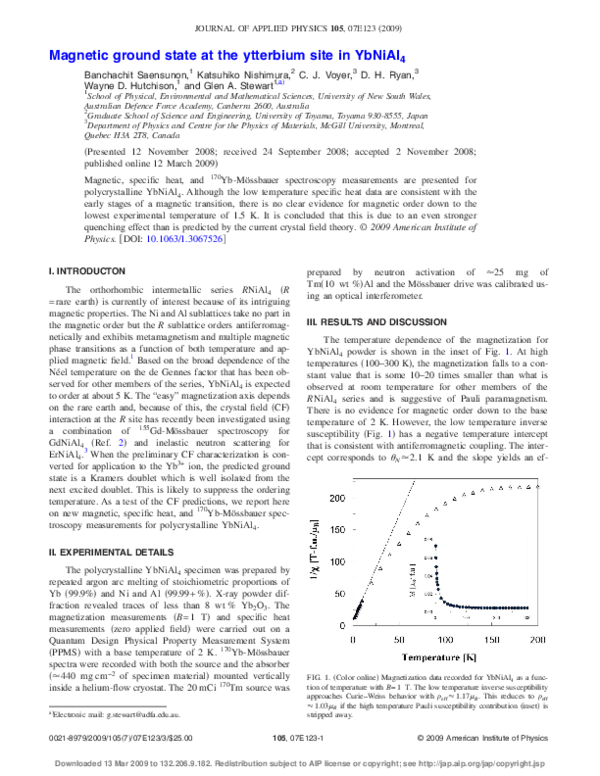 (PDF) Magnetic ground state at the ytterbium site in YbNiAl4