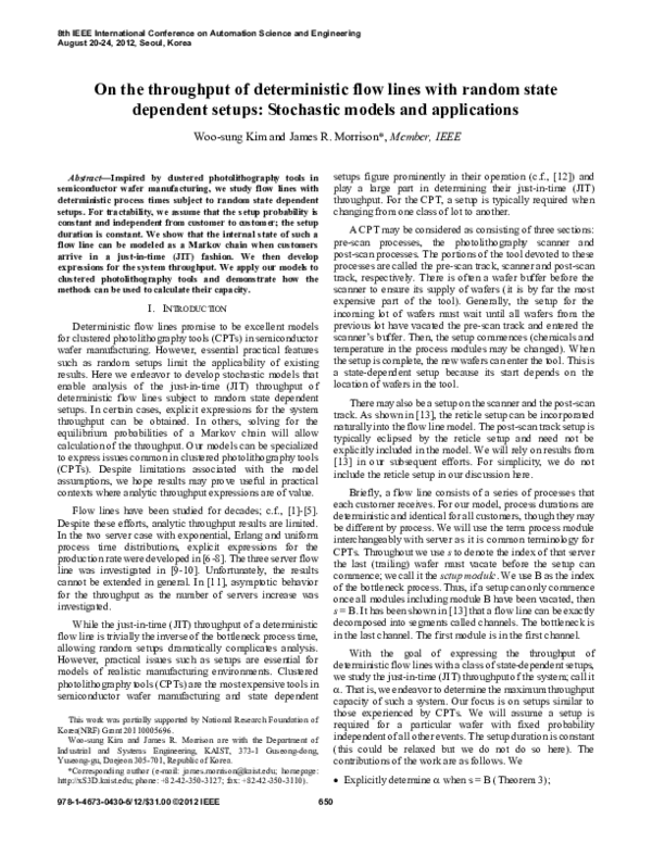 (PDF) On the throughput of deterministic flow lines with random state dependent setups ...