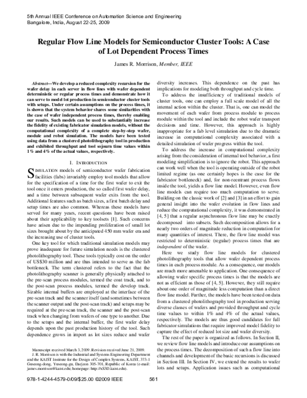 (PDF) Regular Flow Line Models for Semiconductor Cluster Tools: A Case ...