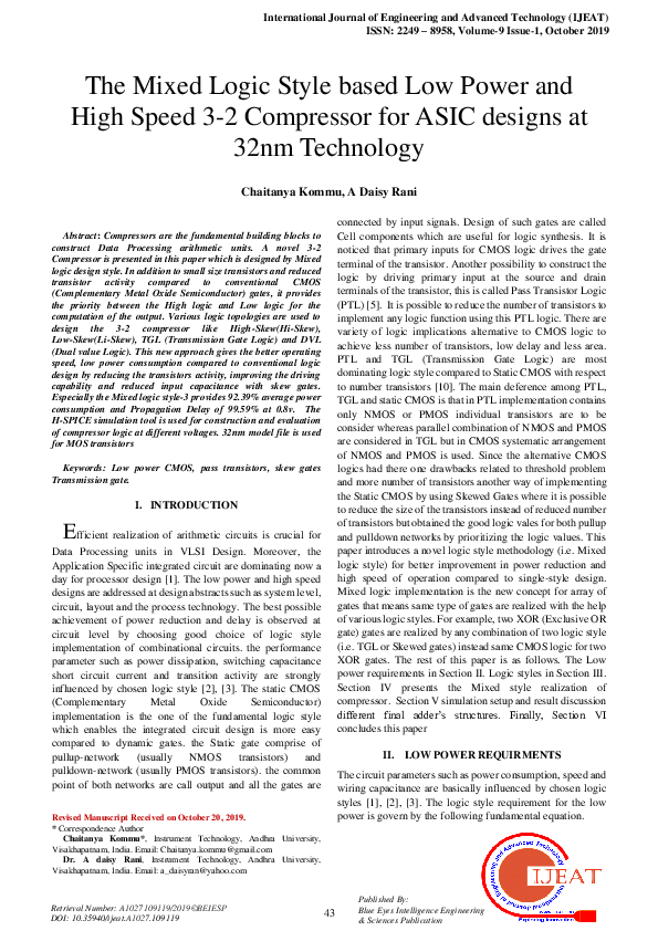 (PDF) The Mixed Logic Style based Low Power and High Speed 3-2 Compressor for ASIC designs at ...